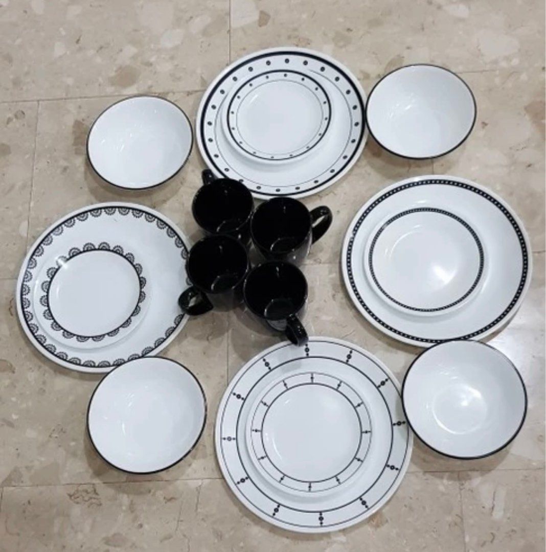 Corelle 16pc Dinner Set Black & White 1131599, Furniture & Home Living ...