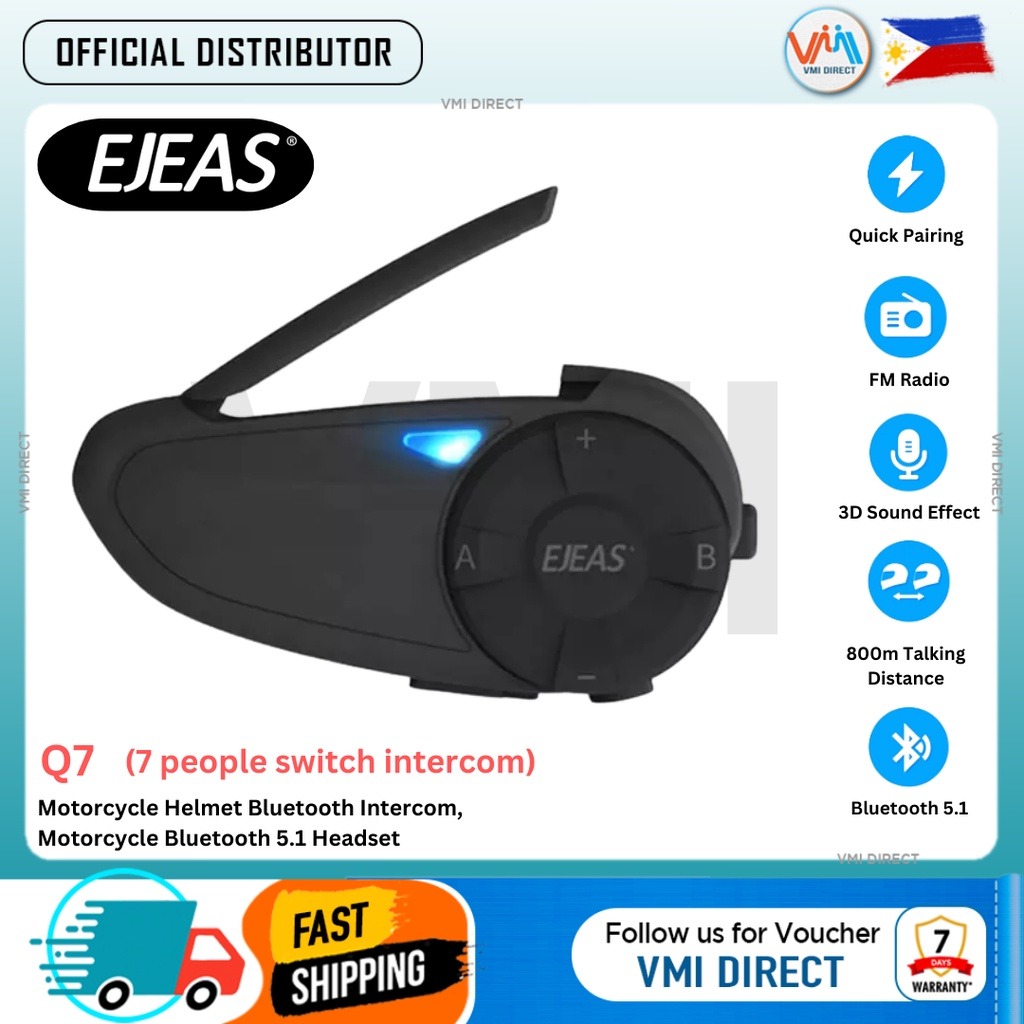 EJEAS Q7 Motorcycle Helmet Intercom Bluetooth Headset, Wireless ...