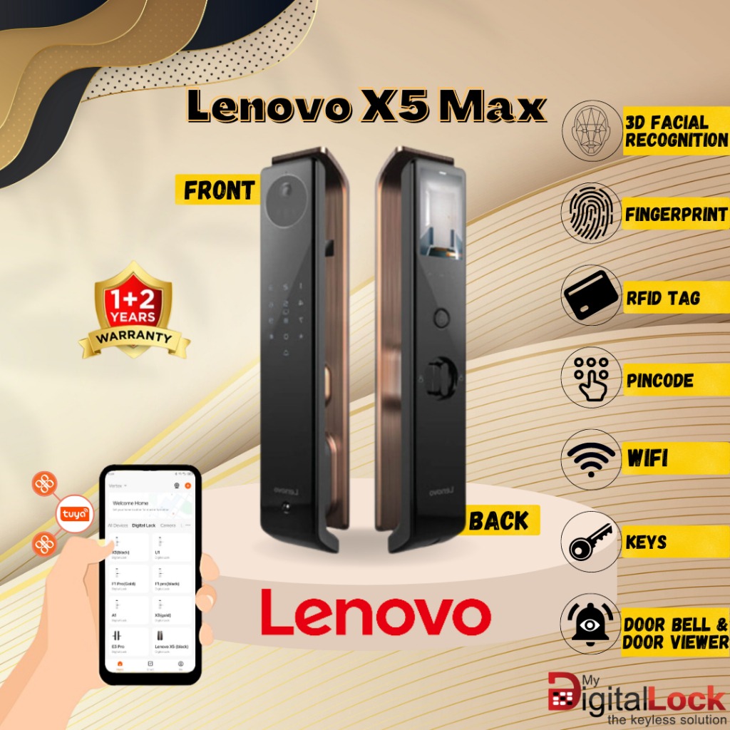 [FREE INSTALLATION] LENOVO X5 Max FACIAL RECOGNITION & Door Camera DIGITAL DOOR LOCK Call ...