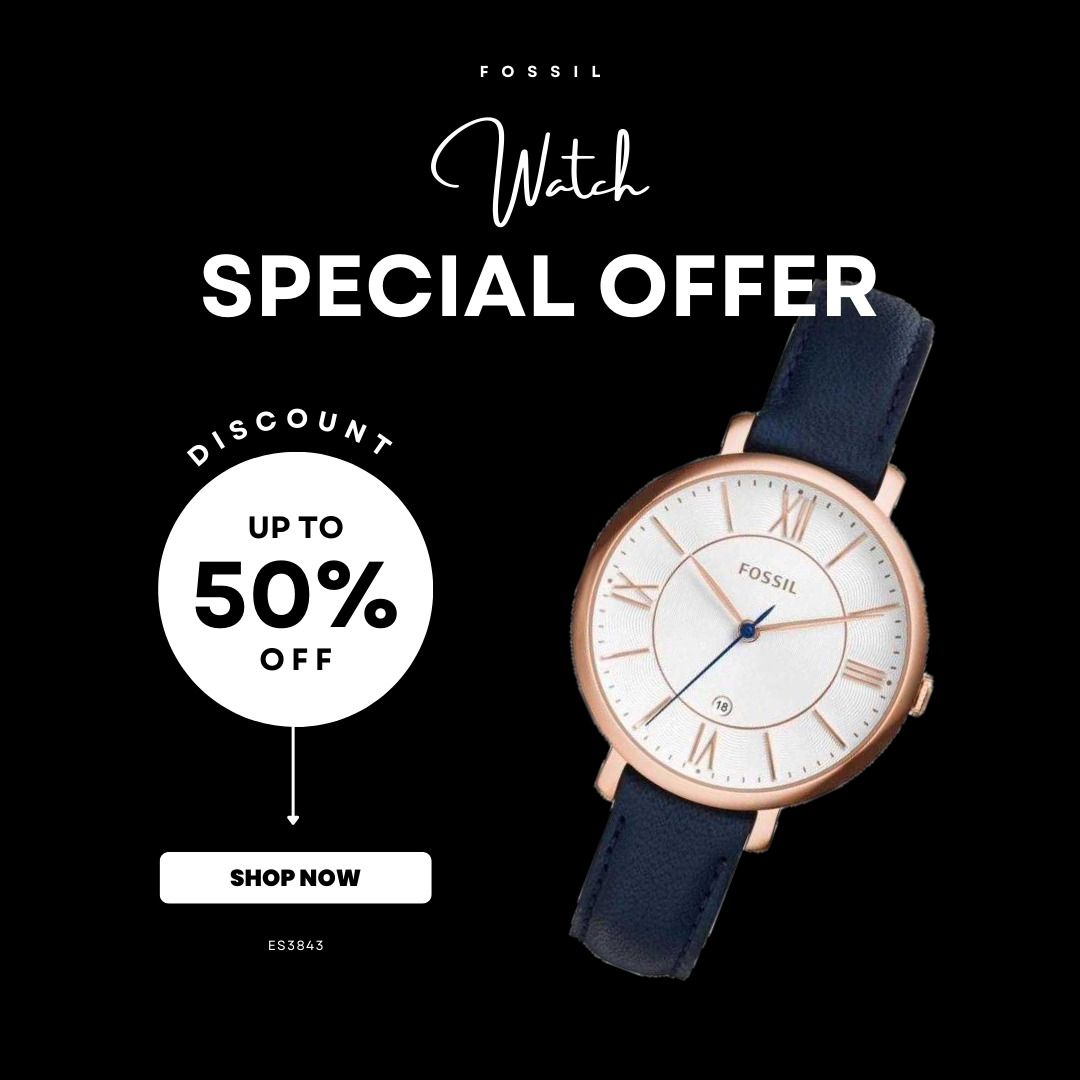 【Ready Stock】Fossil Jacqueline Navy Blue Leather Women Watch ES3843 Jam ...