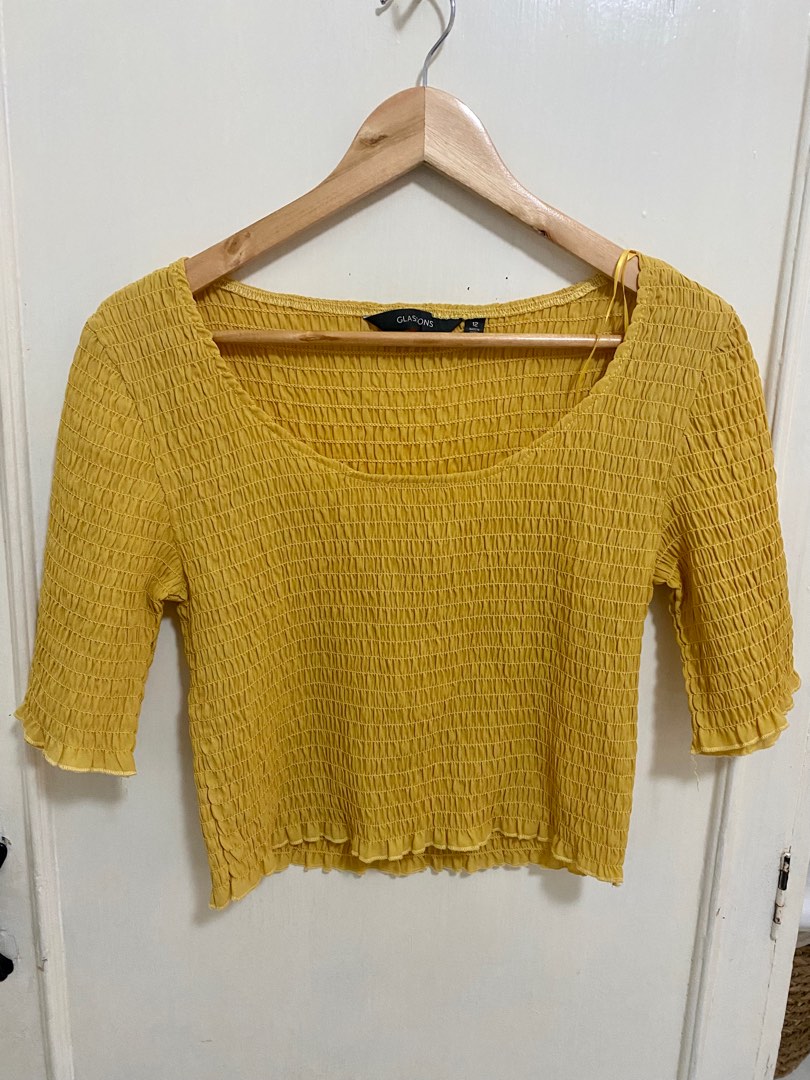 Glassons Mustard Crop Top, Women's Fashion, Tops, Blouses on Carousell