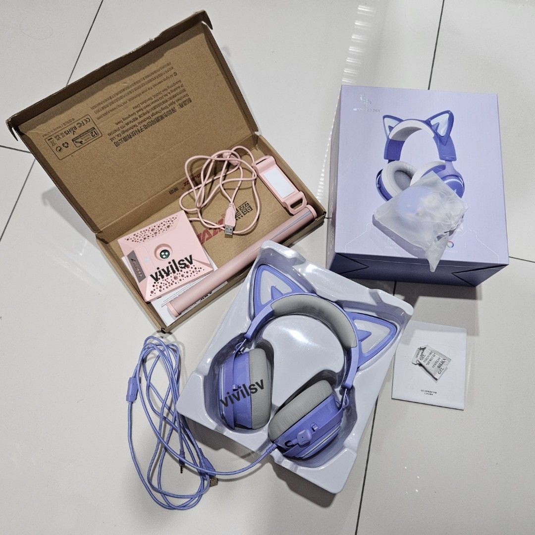 Somic Catear Purple Headset GS510 + Kesoto Ajazz RGB Headphone Stand, Audio, Headphones ...