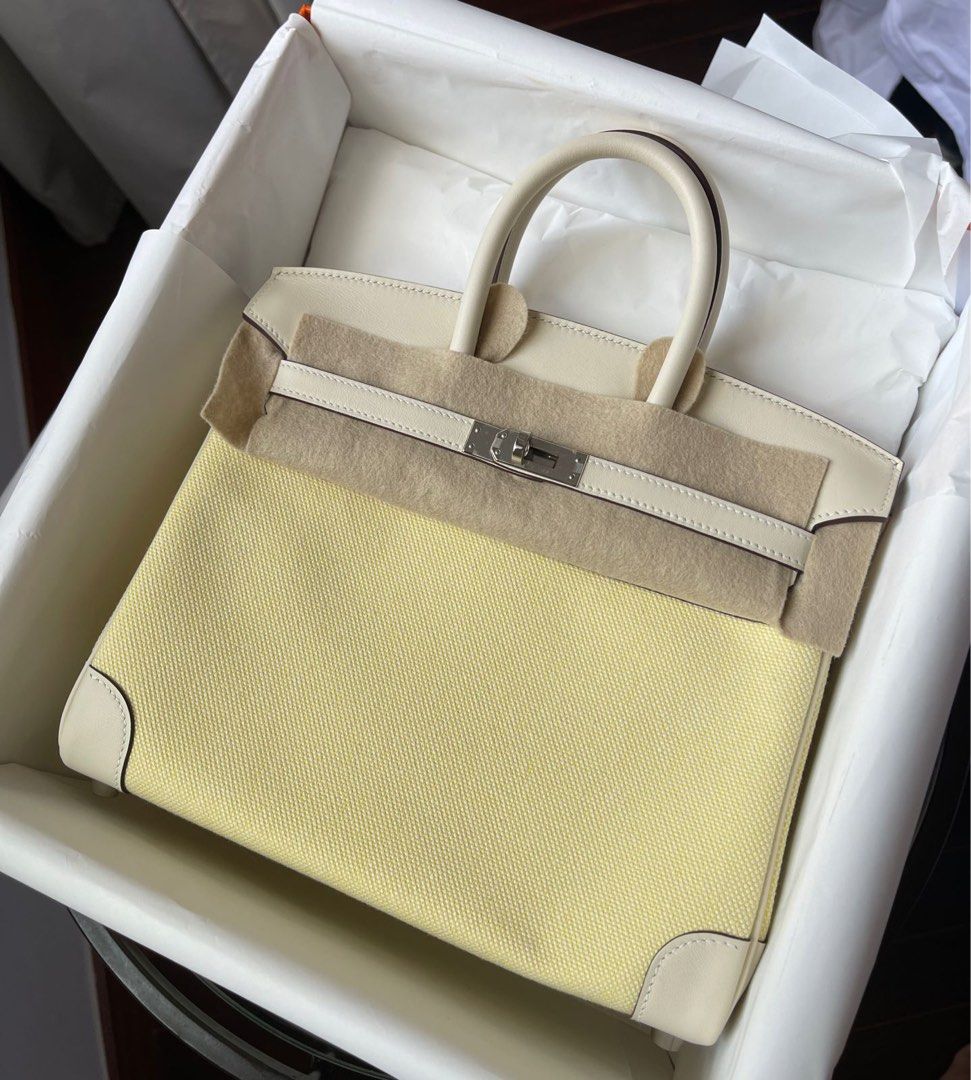 Hermes Birkin 25 Toile Nata/Citron Phw B stamp full set original ...