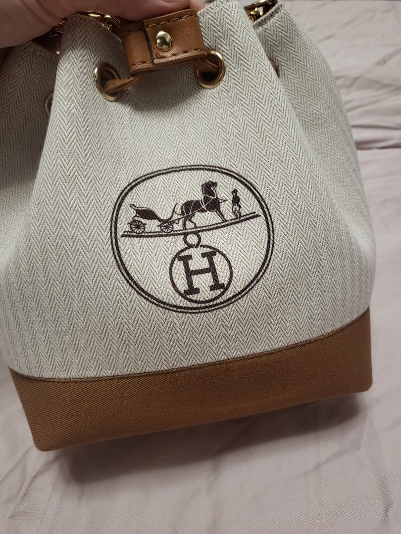 Canvas bucket bag made of original Hermes dustbag, Women's Fashion, Bags & Wallets, Cross-body ...