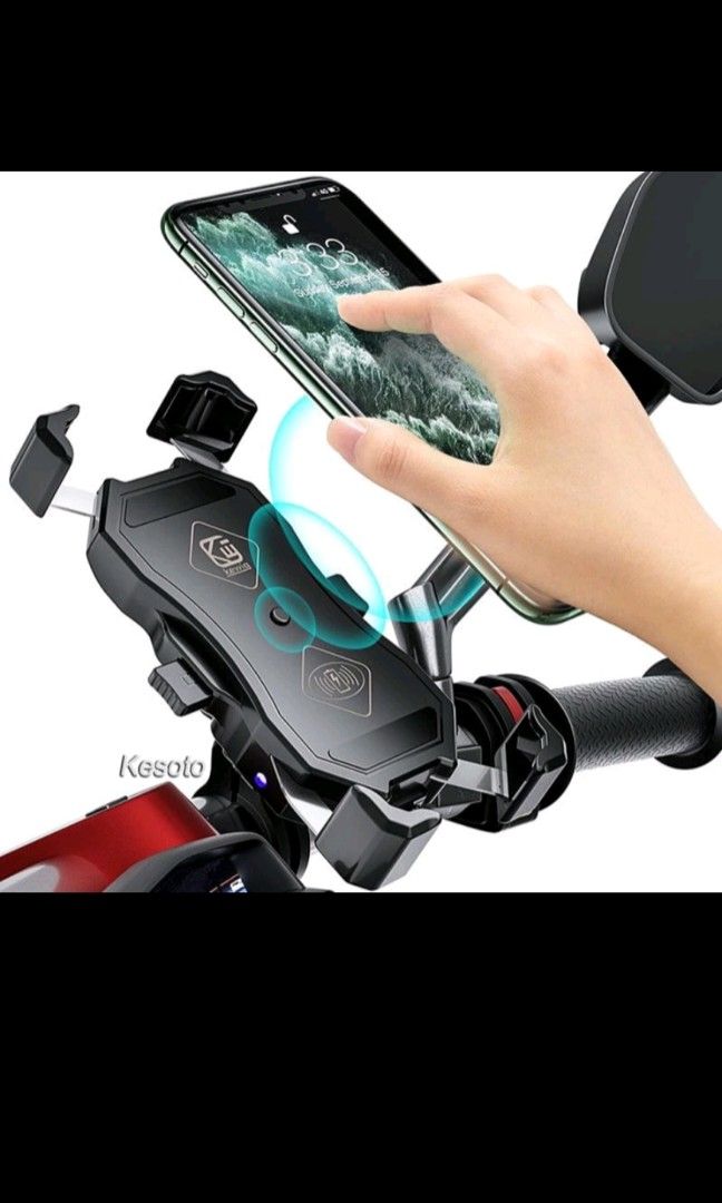 Kewig motorcycle phone holder mount with 15W wireless charging and QC 3 ...