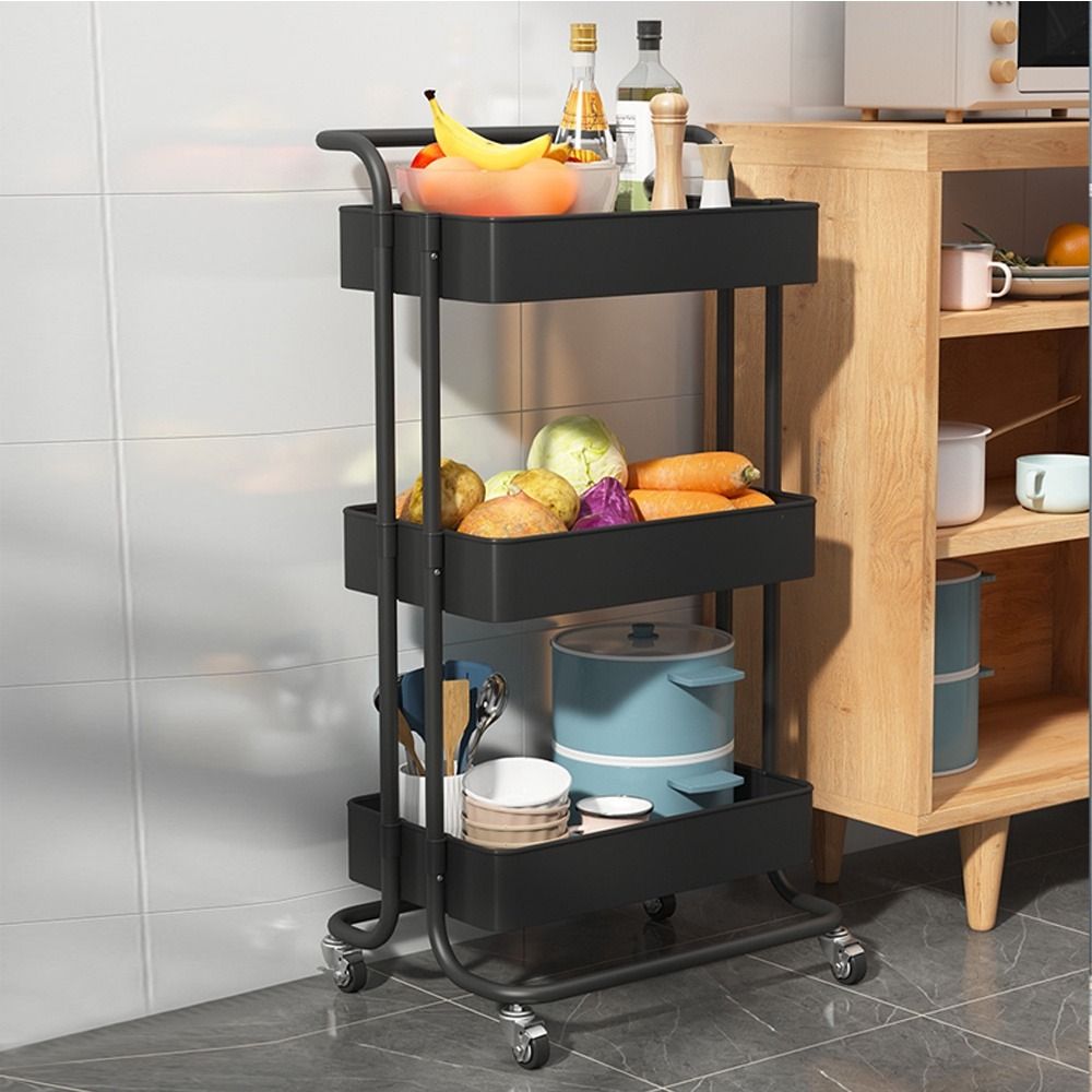 Kitchen Rack With Wheels/Multi-Purpose Trolley Storage (Black ...