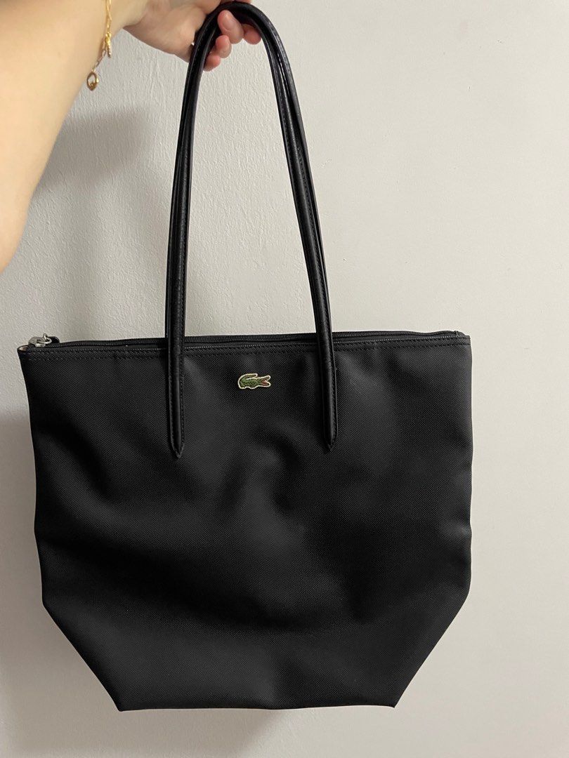 Lacoste L.12.12 vertical zip tote bag in black, Women's Fashion, Bags ...