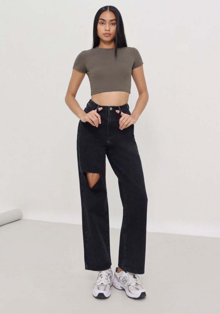 Lovet Not Your Average Cut Out Jeans in Black, Women's Fashion, Bottoms ...
