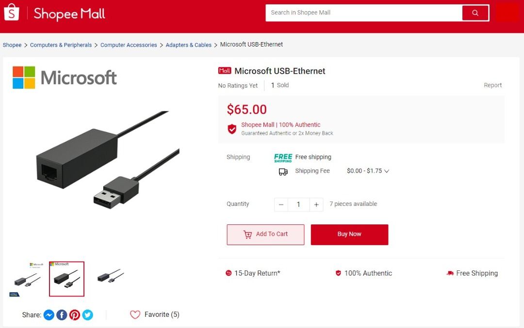 Microsoft Surface USB 3.0 Gigabit Ethernet Adapter, Model 1663, Computers & Tech, Parts ...