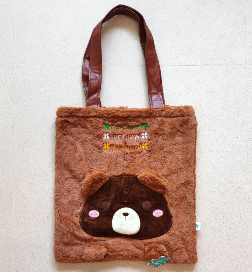NEW! Fun Claw Tote Bag Furry Brown Bear, Women's Fashion, Bags ...