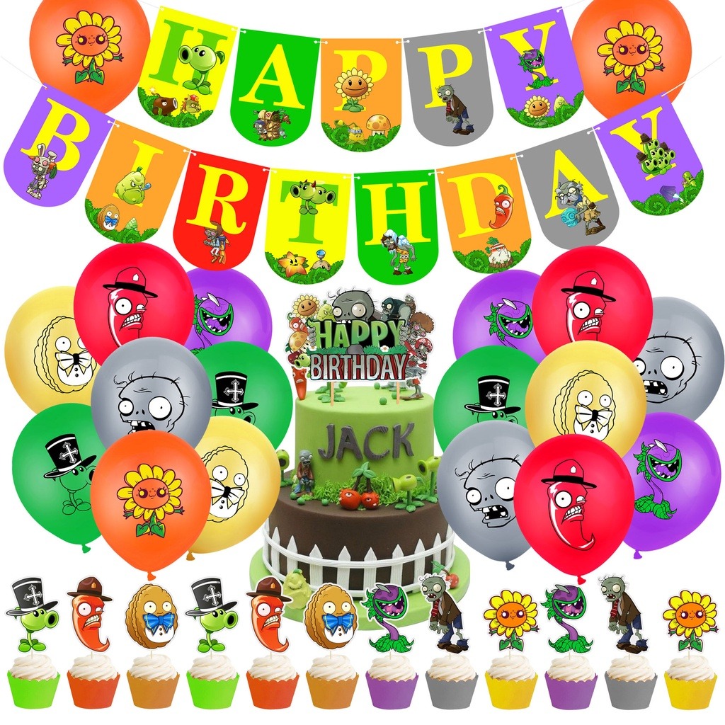 Plants Vs Zombies Birthday Theme Set: Big Cake Topper, Cupcake Toppers ...
