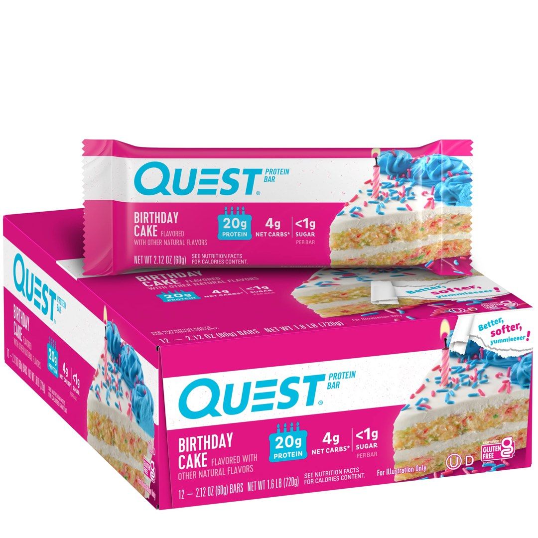 Quest Birthday Cake Protein Bar, Health & Nutrition, Health Supplements ...