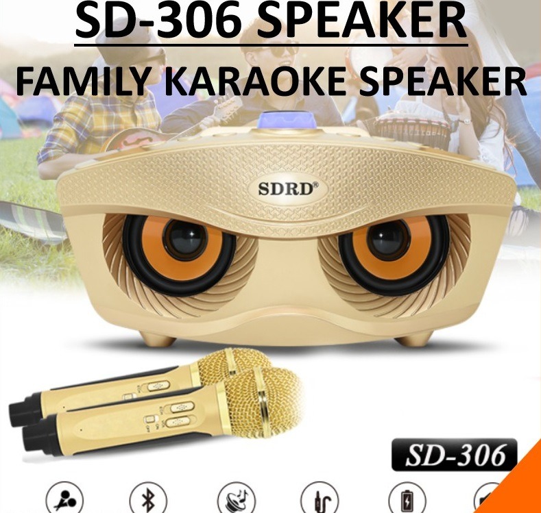 SD306|SD306 Plus Dual Bluetooth Speaker With 2 Wireless Microphones Outdoor Family KTV Stereo ...
