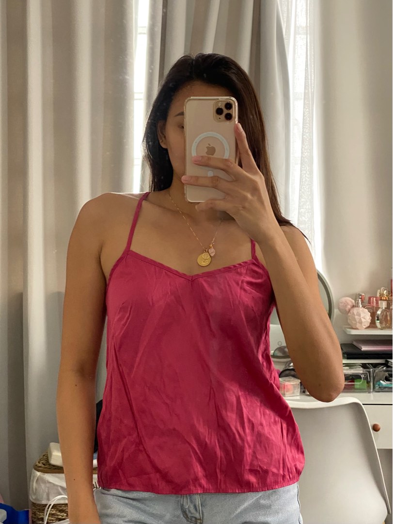 Silk Pink Top, Women's Fashion, Tops, Sleeveless on Carousell