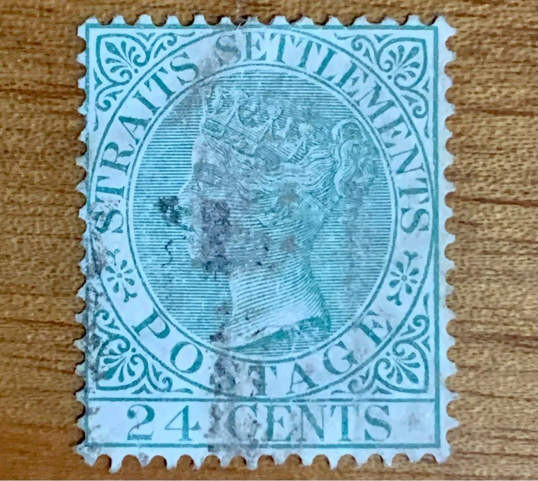 Straits Settlements Queen Victoria stamp 24c green high value watermark ...