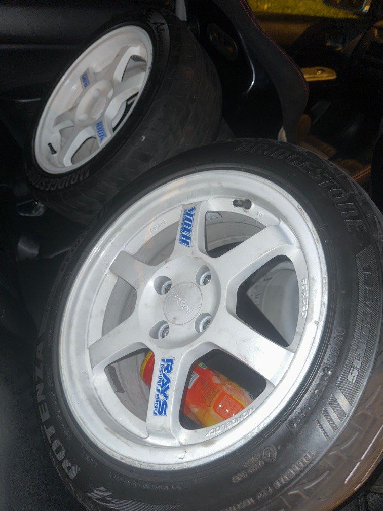 TE37 15 Volk Racing White, Car Accessories, Tyres & Rims on Carousell