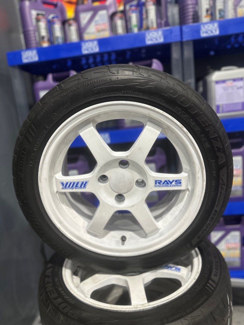 TE37 15 Volk Racing White, Car Accessories, Tyres & Rims on Carousell