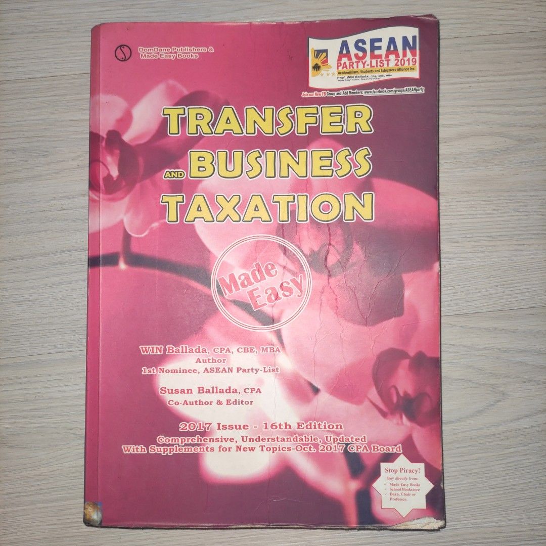 Transfer and Business Taxation by Win Ballada 16th Edition, Hobbies ...