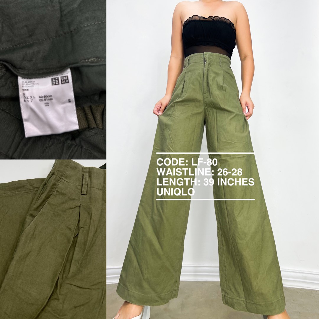 UNIQLO GREEN WIDELEG PANTS, Women's Fashion, Bottoms, Other Bottoms on ...