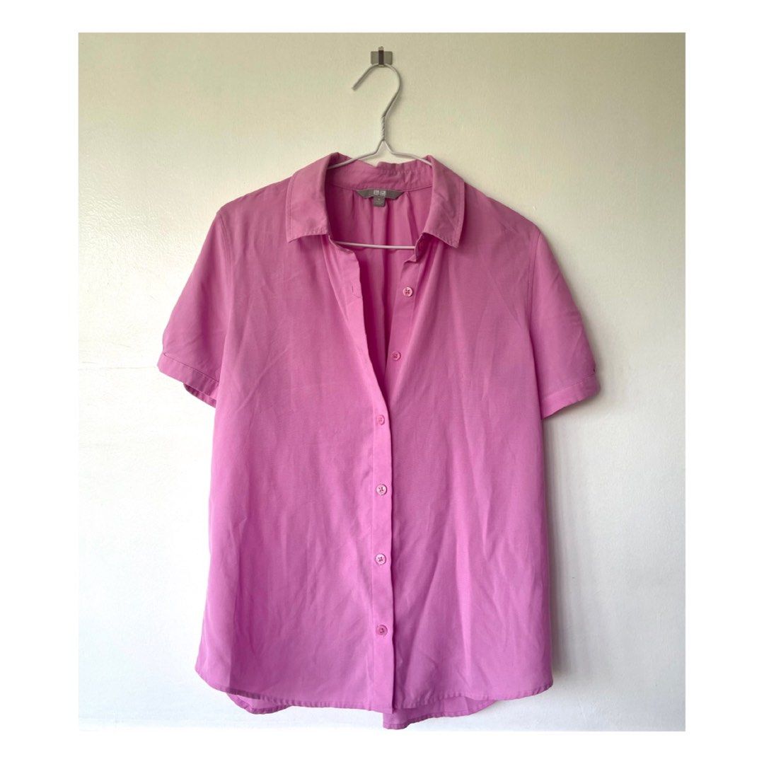 Uniqlo pink blouse, Women's Fashion, Tops, Shirts on Carousell