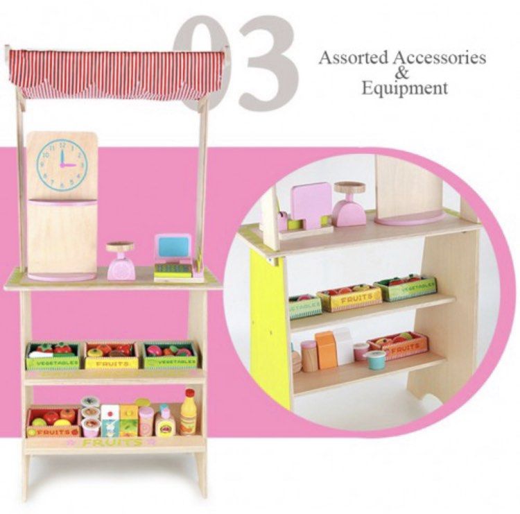 Wooden Playtoys Market Stall with fruits set, Hobbies & Toys, Toys ...