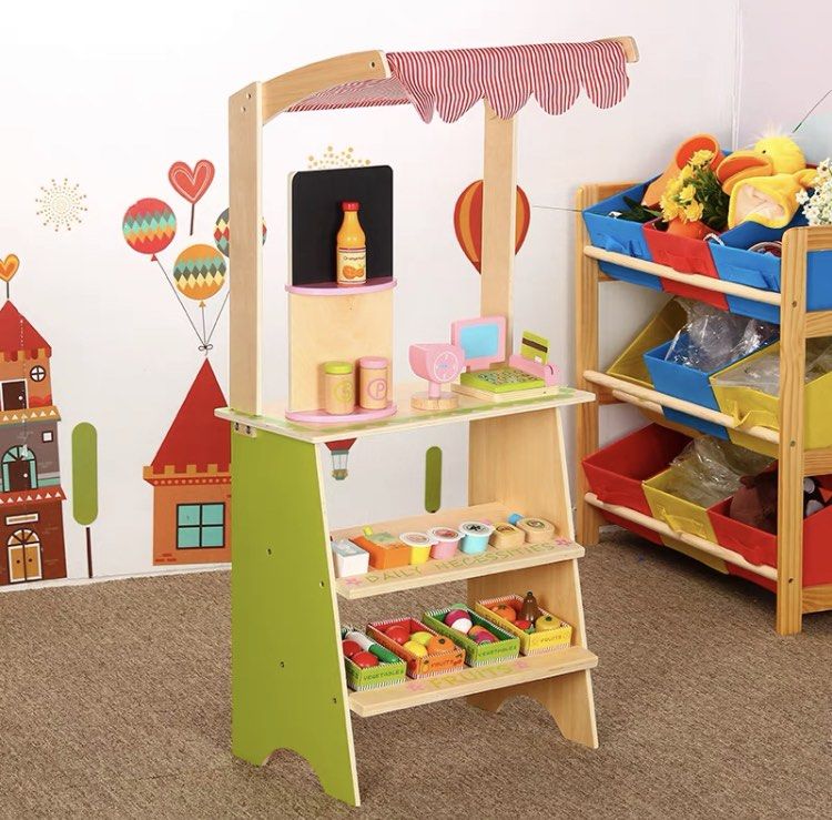 Wooden Playtoys Market Stall with fruits set, Hobbies & Toys, Toys ...
