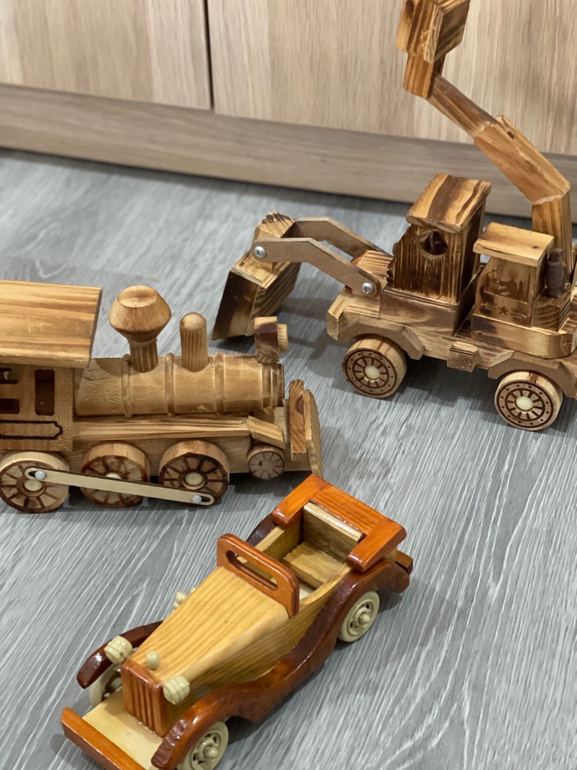 Wooden vehicle- train, backhoe & car, Hobbies & Toys, Toys & Games on ...