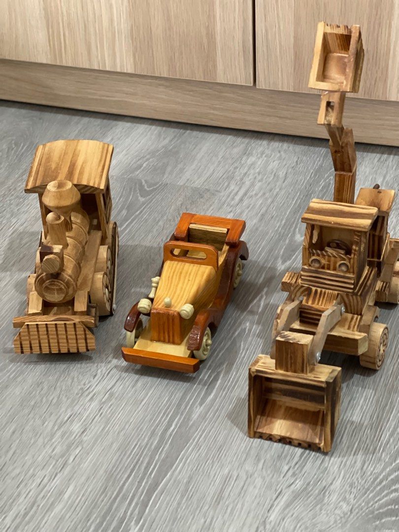 Wooden vehicle- train, backhoe & car, Hobbies & Toys, Toys & Games on ...