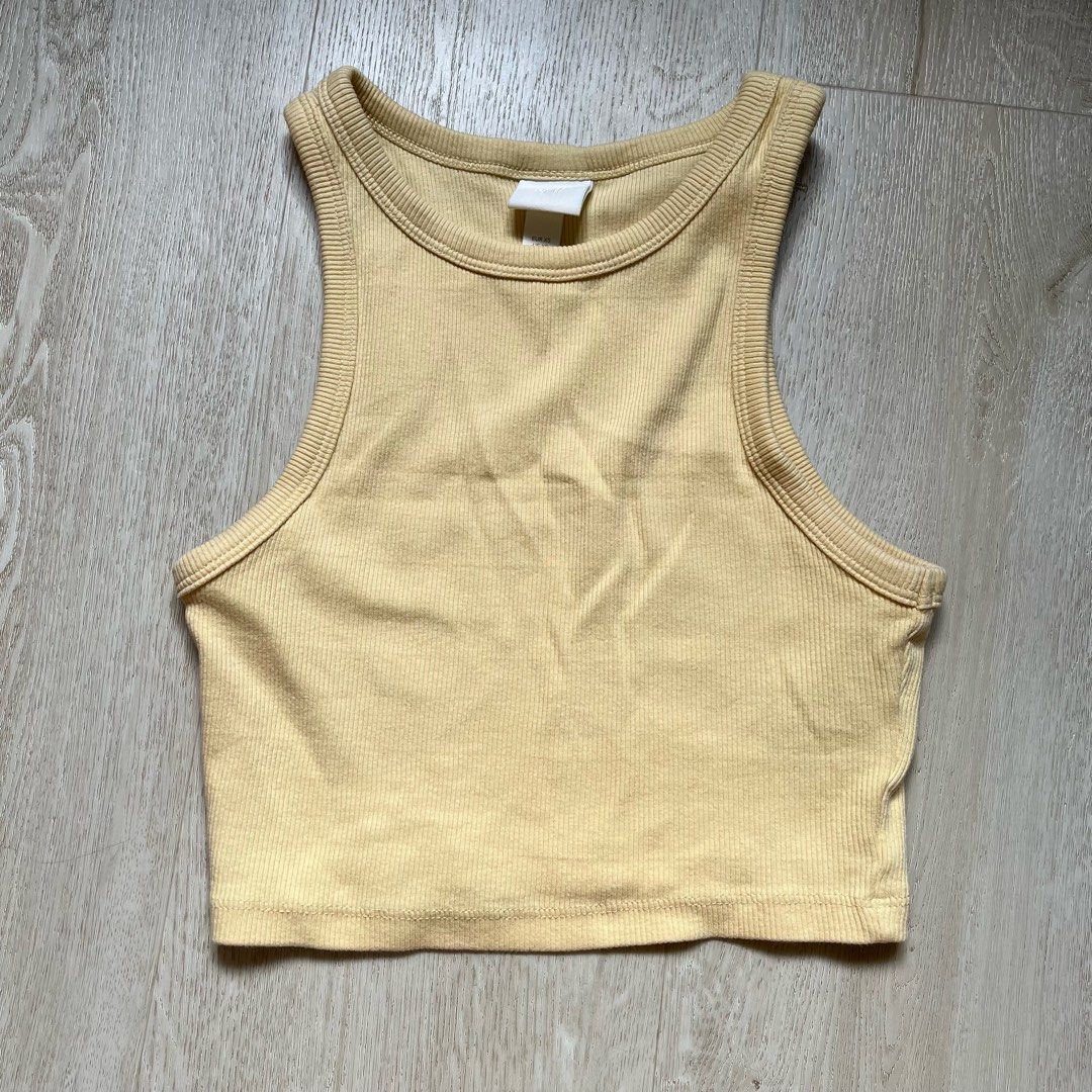 yellow crop tank top, Women's Fashion, Tops, Sleeveless on Carousell