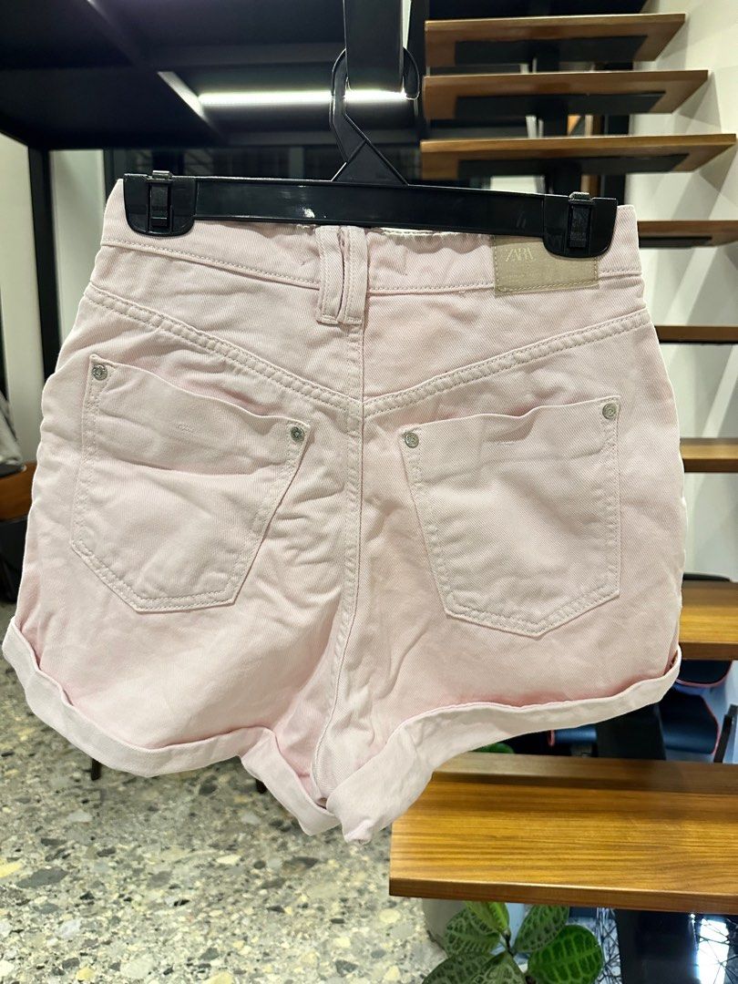 Zara light pink denim shorts, Women's Fashion, Bottoms, Shorts on Carousell