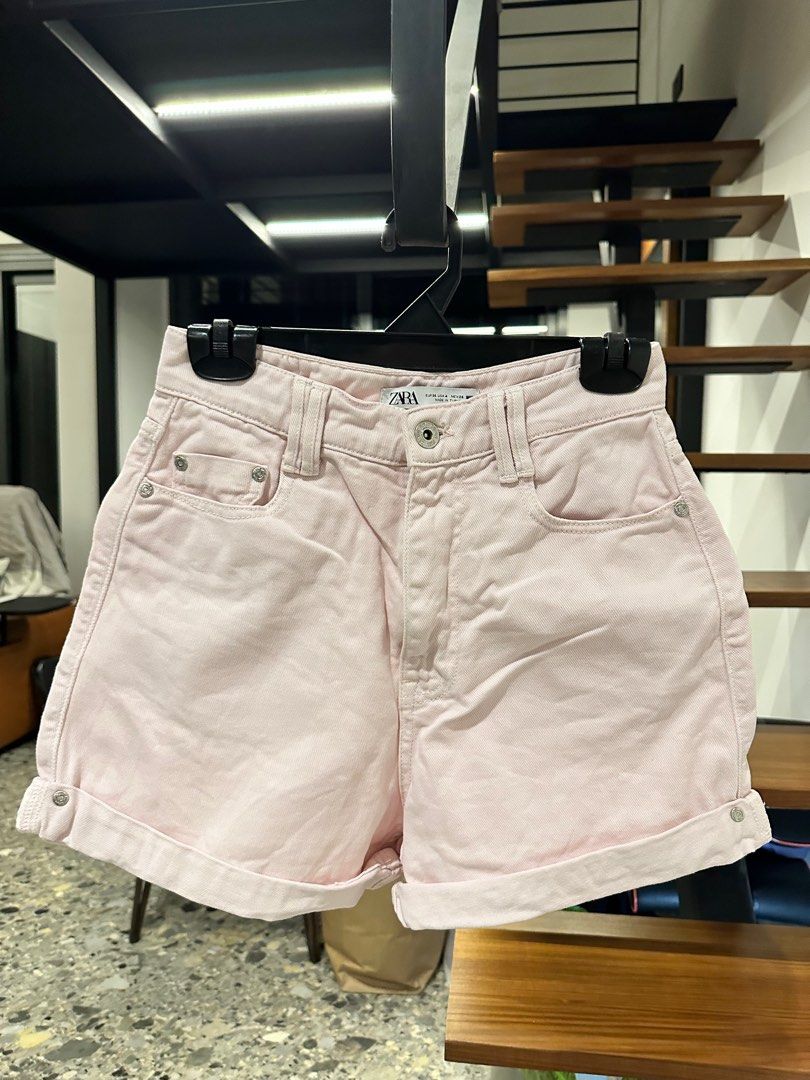 Zara light pink denim shorts, Women's Fashion, Bottoms, Shorts on Carousell