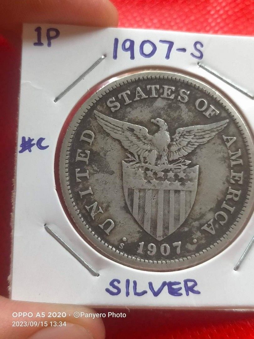 1907s one peso Philippine antik silver coin, Hobbies & Toys ...