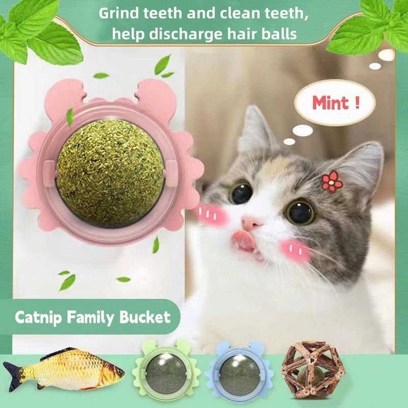 (3Design in 1Pack) Catnip Pure Natural Catnip Chew Crab Design Wall Window Paste 360° Rotation ...