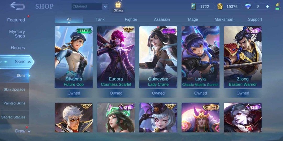 62 Heroes | IV max emblem | 109 skins | 19K Battle points | moonton log ...
