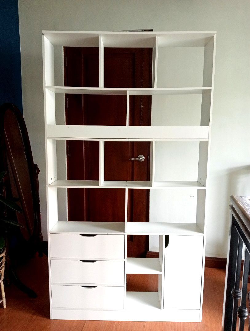 ⚡ RUSH ⚡ Preloved White Minimalist Shelf Rack with Three Tier Drawer ...