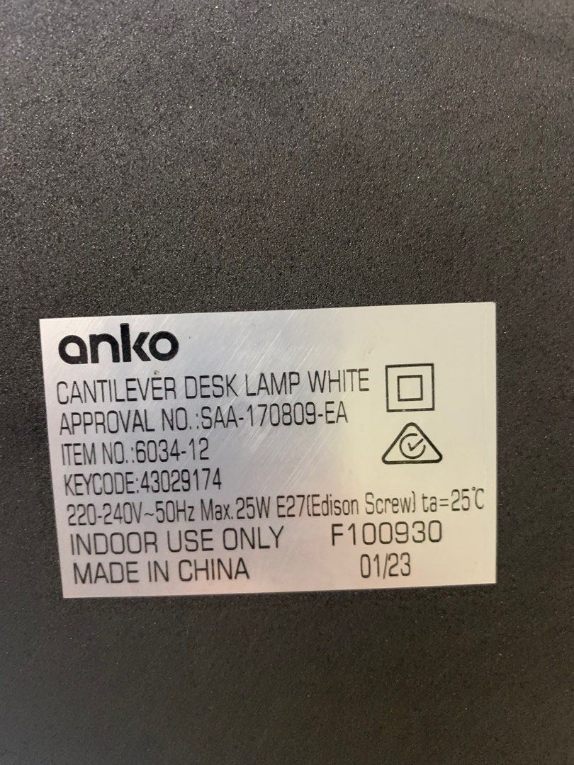 Anko Cantilever Desk Lamp White 220volts, Furniture & Home Living ...