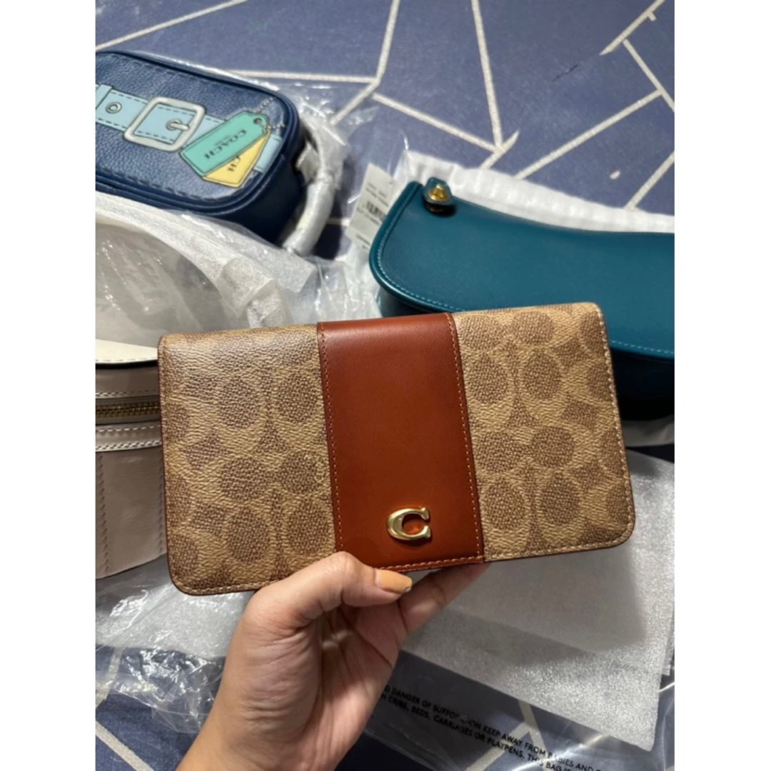 Authentic Coach Slim Retail Wallet in Signature Canvas Brown, Luxury ...