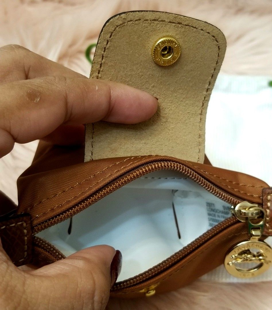Authentic Longchamp Mini Le Pliage Coin Purse in Cognac GHW, Women's ...