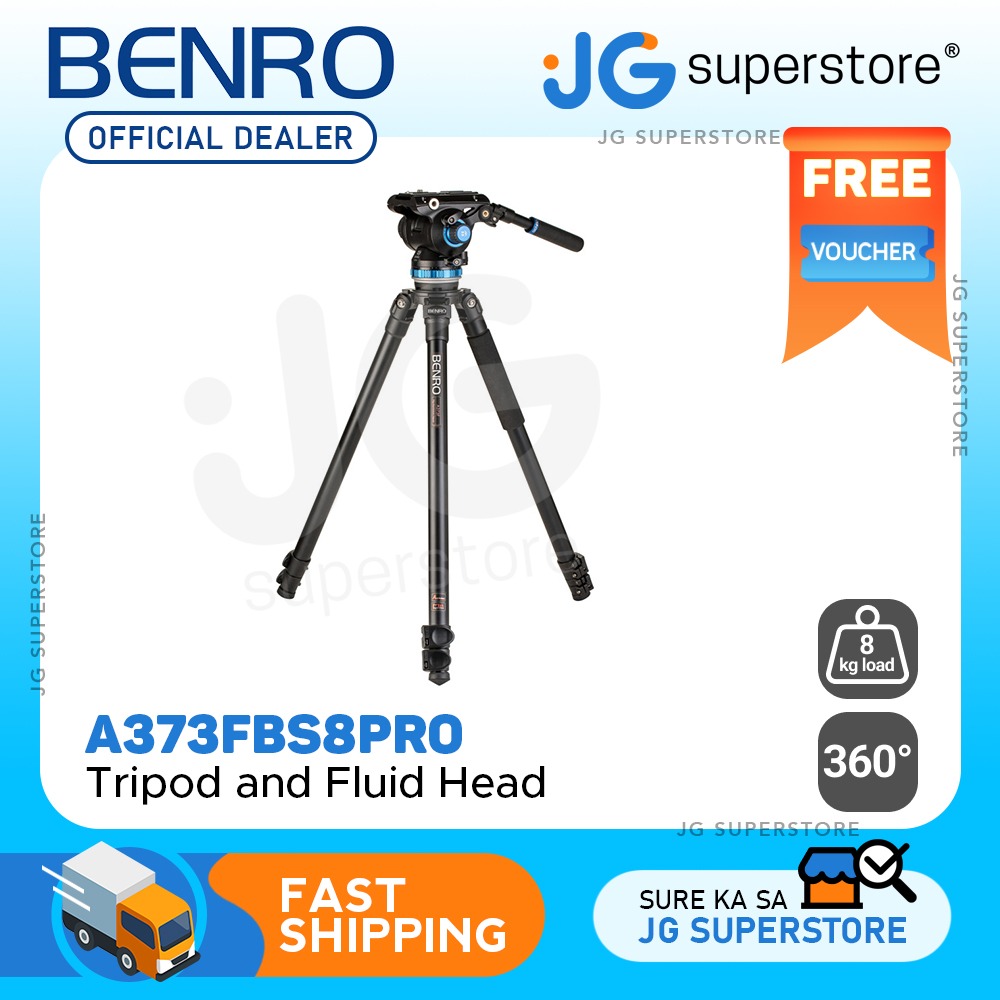 Benro A373F Aluminum 3-Section Single-Tube Tripod with S8Pro Fluid Video Head for Professional ...