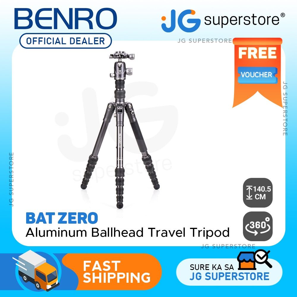 Benro BAT Aluminum Travel Tripod 5-Section Stand with Ball Head Dual ...