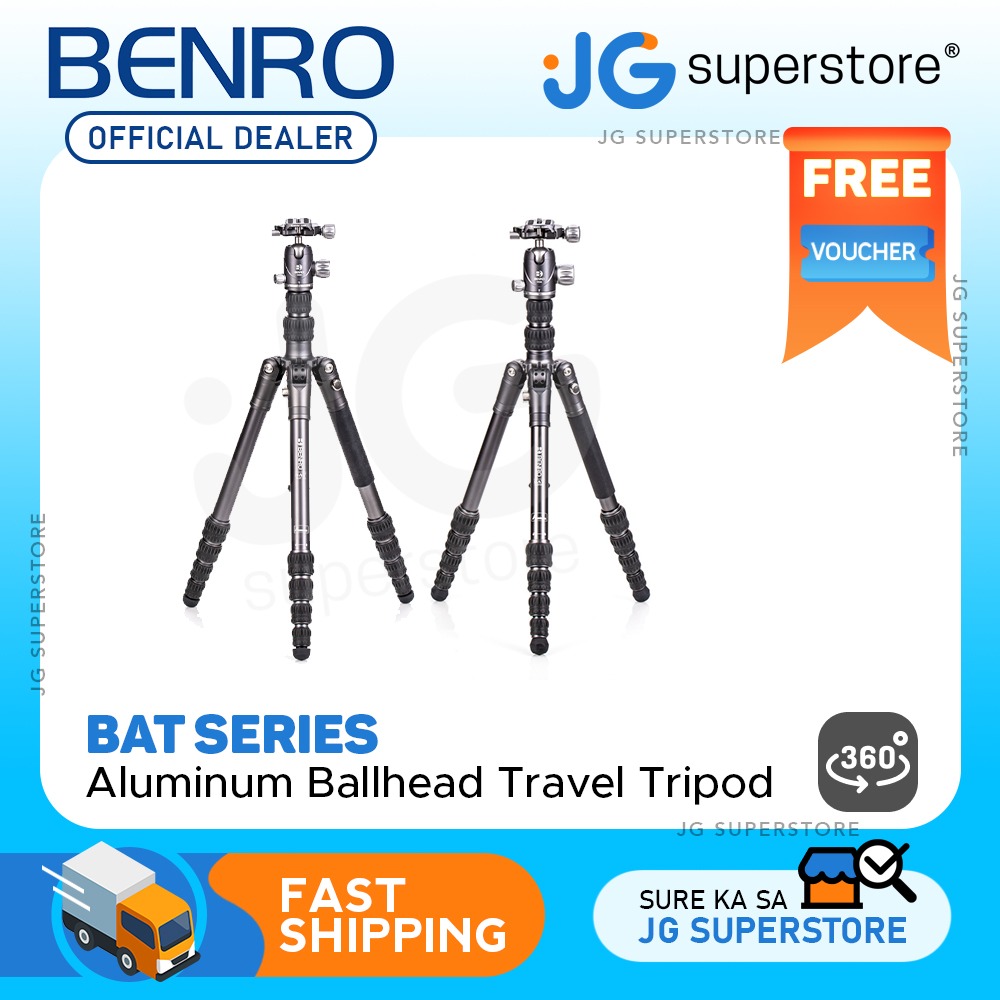 Benro BAT Aluminum Travel Tripod 5-Section Stand with Ball Head Dual ...