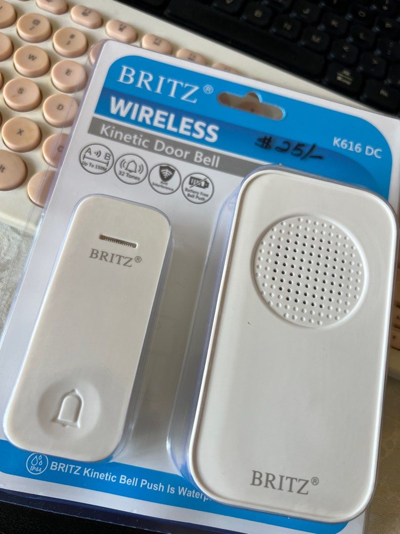 Britz Wireless Kinetic Door Bell, Furniture & Home Living, Home Improvement & Organisation, Home ...