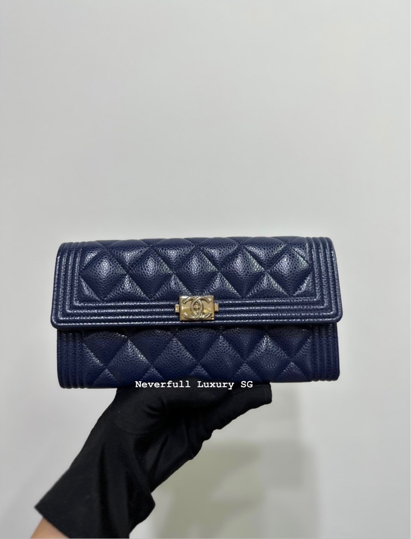 Chanel Boy Long Wallet Navy Blue Caviar Ghw, Luxury, Bags & Wallets on ...