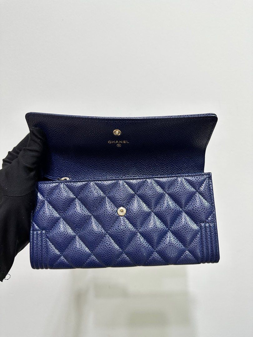 Chanel Boy Long Wallet Navy Blue Caviar Ghw, Luxury, Bags & Wallets on ...