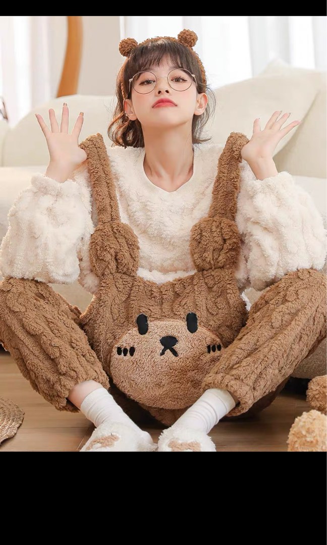 cute brown bear fluffy set, Women's Fashion, Dresses & Sets, Sets or ...