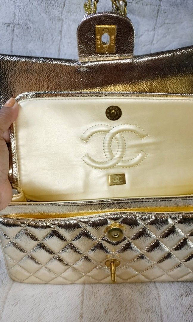 Doble flap Chanel gold color, Luxury, Bags & Wallets on Carousell