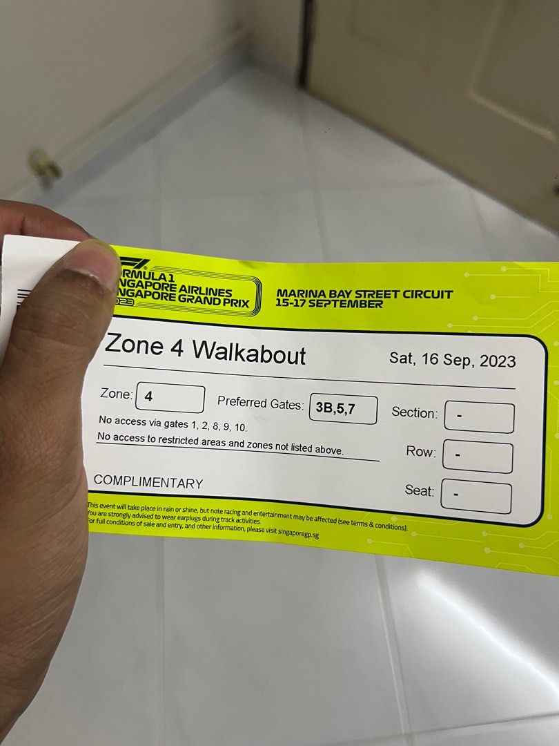 F1 Saturday Zone 4 Walkabout Ticket, Tickets & Vouchers, Local ...