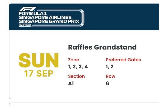F1 ticket SINGAPORE GP 3 DAY RAFFLES GRANDSTAND, Tickets & Vouchers ...