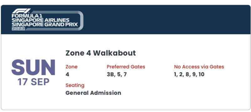 F1 Singapore GP ticket - Zone 4 Walkabout - Sunday, 17 SEP 2023 ...