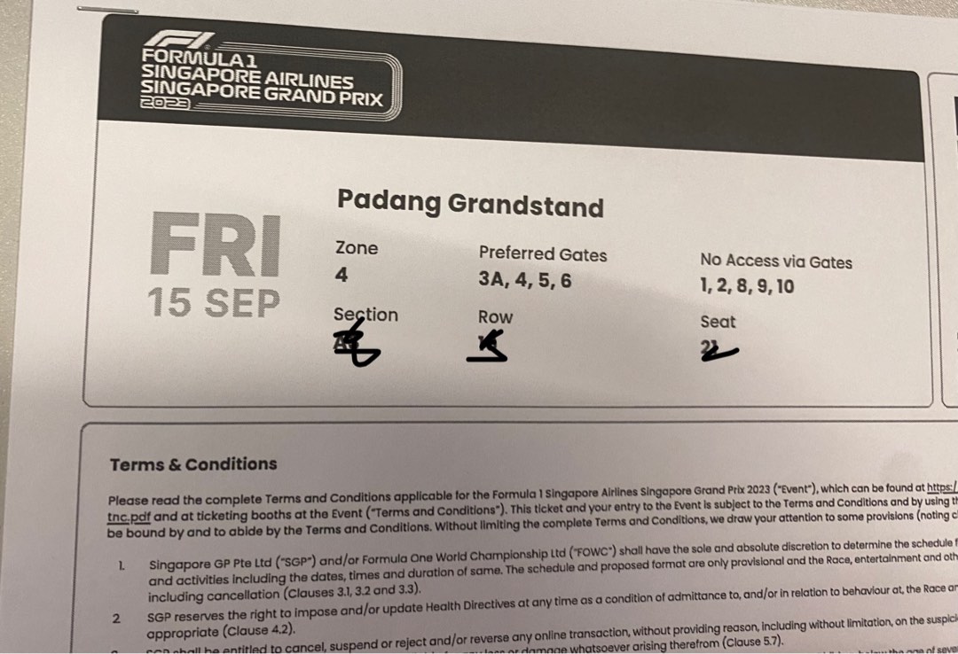 F1 ticket 15th sep formula one Singapore, Announcements on Carousell